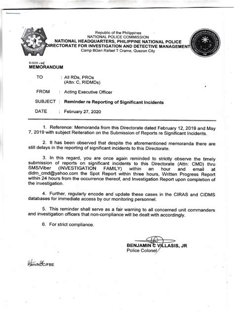 Reminder Re Reporting Of Significant Incidents Feb 27 2020 Pdf