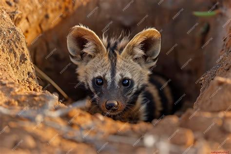 Premium Photo Rare Aardwolf Emerging From Its Burrow In The Africa
