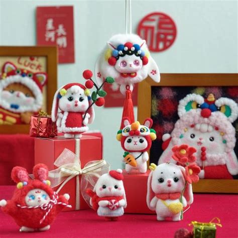 新年兔年羊毛毡戳戳乐diy材料包国潮简单手工创意礼物玩偶挂件虎窝淘