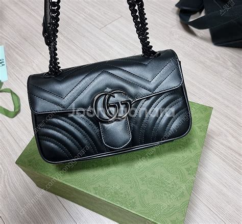 ﻿구찌 마몽 마틀라세 미니백 올블랙 Gg 검정 로고 신 숄더백 중고나라