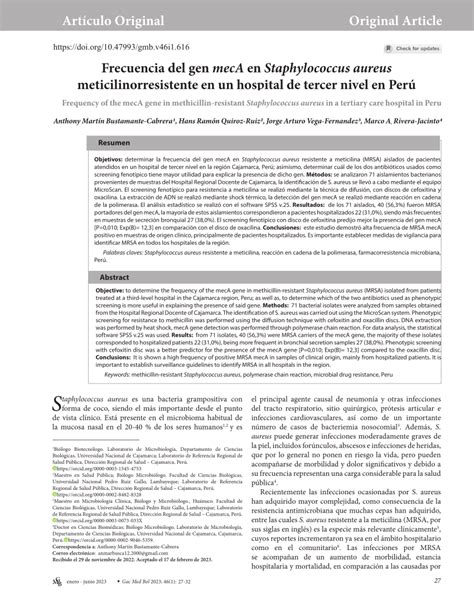 Pdf Frequency Of The Meca Gene In Methicillin Resistant Staphylococcus Aureus In A Tertiary