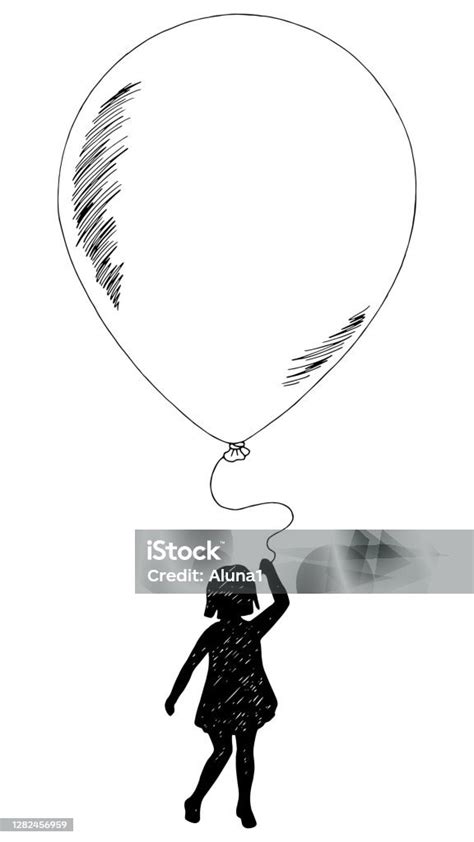 풍선 실루엣 그래픽 블랙 화이트 고립 된 스케치 일러스트 벡터를 가진 소녀 풍선에 대한 스톡 벡터 아트 및 기타 이미지 풍선 소녀 사람들 Istock