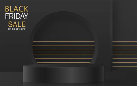 블랙 프라이데이 세일 포스터 3d 라운드 또는 스퀘어 포디움 무대 배너 포스터 또는 웹 사이트에 대한 색상 배경에 블랙 페이퍼 컷과 공예 스타일 간통에 대한 스톡 벡터 아트