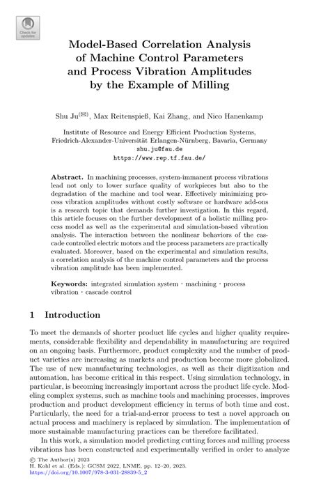 Pdf Model Based Correlation Analysis Of Machine Control Parameters And Process Vibration