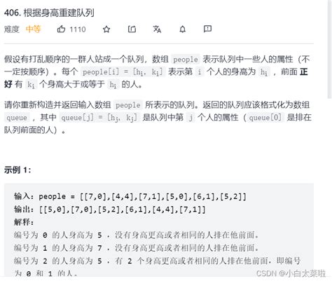 Leetcode406根据身高重建队列为所有同学按身高进行降序排序算法 Csdn博客