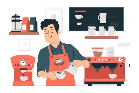 Иллюстрация концепции бариста в кафе Бесплатно векторы