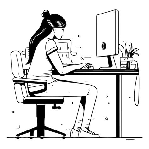 Premium Vector Girl Working At The Computer Work From Home