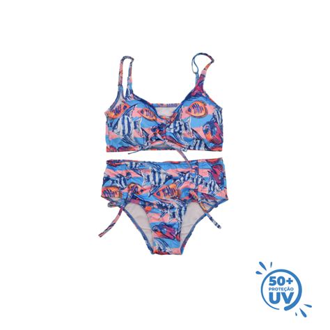 Biquíni Juvenil Peixes C Bojo Proteção Uv 50 Azul Everly Moda Praia