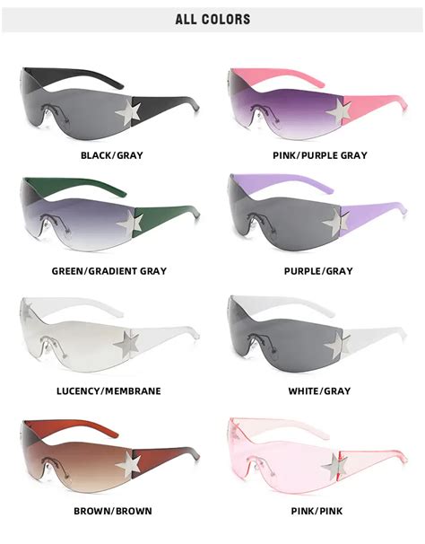 Punk Hip Hop Rimless Sunglasses One Piece Star Decor Wrap Temu Australia
