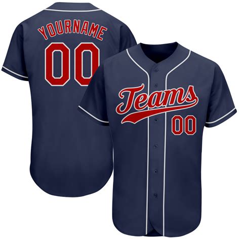 Custom Navy Red White Authentic Baseball Jersey Fiitg
