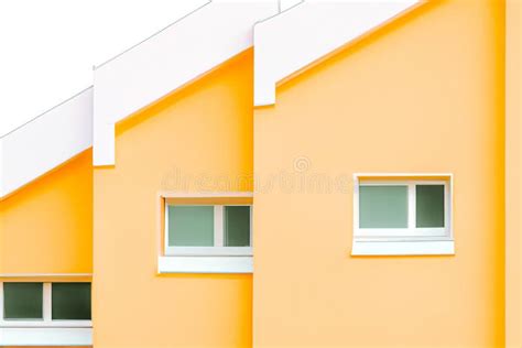Digital Render Of A Row Of Triangular Orange House Designs Stock