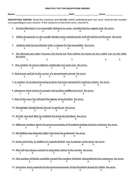 Practice Test In Identifying Errors Pdf