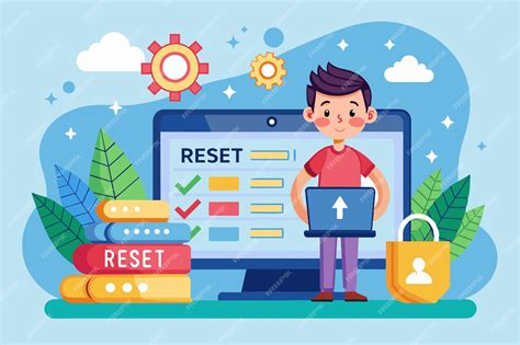 This Cartoon Depicts A User Performing A Password Reset On A Computer With Various Tools And