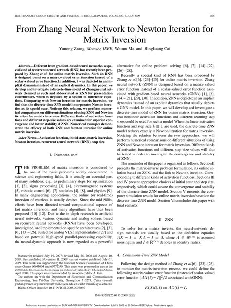 Pdf From Zhang Neural Network To Newton Iteration For Matrix Inversion