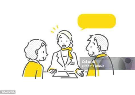 시니어 커플과 여성 직원이 이야기하는 모습 2색 일러스트 은행 창구 직원에 대한 스톡 벡터 아트 및 기타 이미지 은행 창구 직원 신청서 조언 Istock