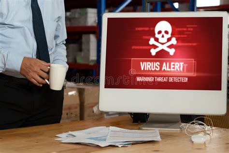 Virus Warning Alert On Computer Screen Detected Modish Cyber Threat