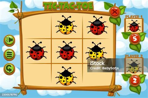 Tictactoe 게임 Ui를 플레이어 색상의 무당벌레와 인터페이스합니다 보드 로직 게임 Ui 벡터 전략 게임 Noughts