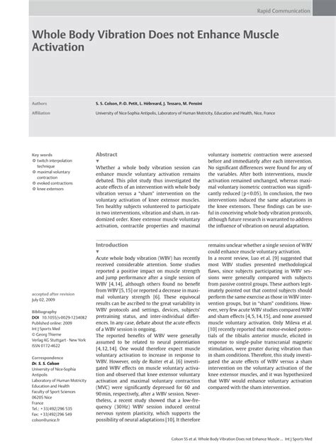 Pdf Whole Body Vibration Does Not Enhance Muscle Activation