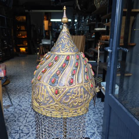 Ottoman Style Handcrafted Helmet With Coral Stones Islamic Armor
