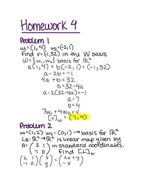 Linear Algebra Homework 4 Homework 4 Problem I W 14 Wz 21 Find V Ft