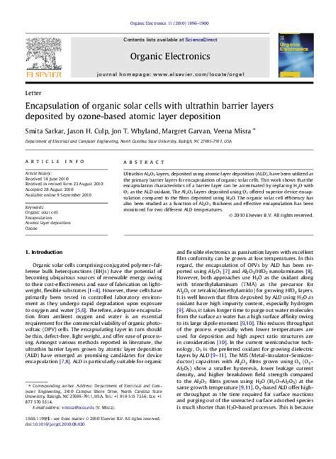 Pdf Encapsulation Of Organic Solar Cells With Ultrathin Barrier