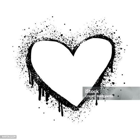 스프레이로 그려진 그래피티 하트 사인은 흰색 위에 검은색으로 칠해져 있습니다 사랑의 마음 물방울 기호입니다 흰색 배경에 격리되어 있습니다 벡터 그림 그래피티에 대한 스톡