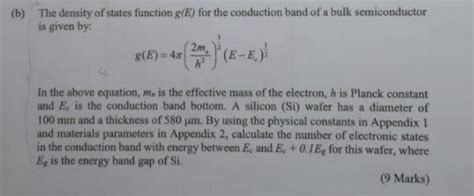 Solved The Density Of States Function G E For The Chegg