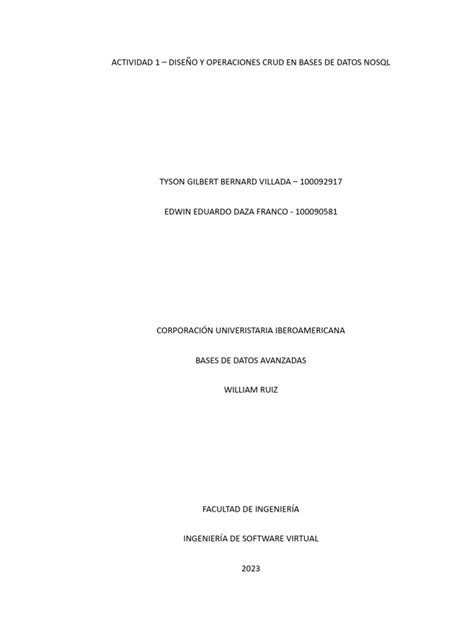 Actividad 1 Diseno Y Operaciones Crud En Bases De Datos Nosql Pdf Mongo Db Informática