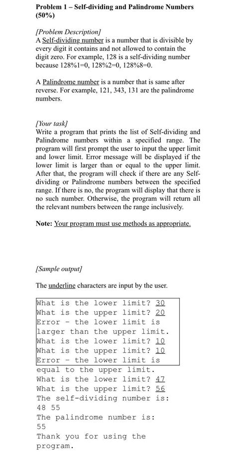 Solved Problem 1 Self Dividing And Palindrome Numbers