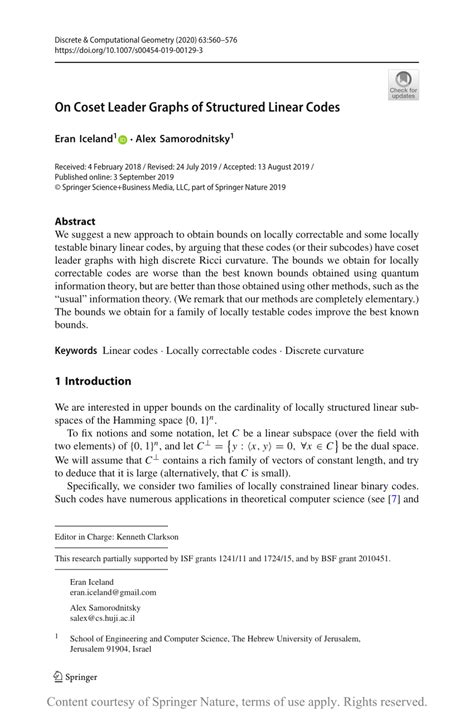 On Coset Leader Graphs Of Structured Linear Codes Request Pdf