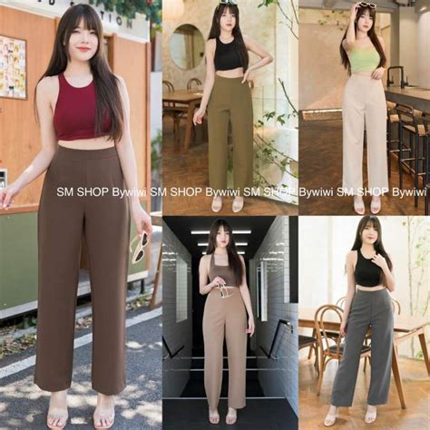 รุ่น S2 ใหม่ กางเกงขายาว เอวสูง ขากระบอกใหญ่ซิปหลัง ผ้าไอวี่ผ้าเปเป้ S 2xl มีเก็บเงินปลายทาง