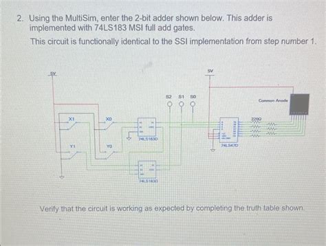 Solved Using The Multisim Enter The 2 Bit Adder Shown