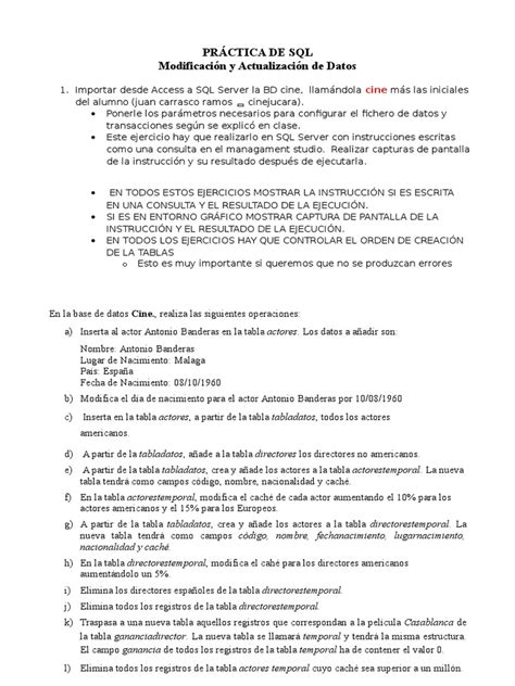22practica De Sql Modificacion Y Actualizacion Pdf Tabla Base De