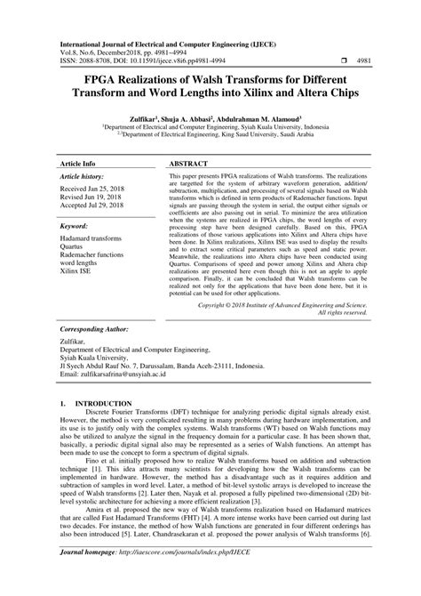 pdf fpga realizations of walsh transforms for different transform and word lengths into xilinx