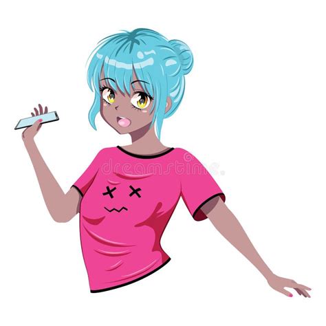 3d Anime Girl With Blue Hair In Summer Outfit Stock Illustration