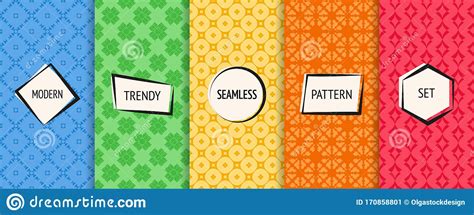 Vector Geometric Seamless Pattern Collection Colorful Background Swatches Stock Vector