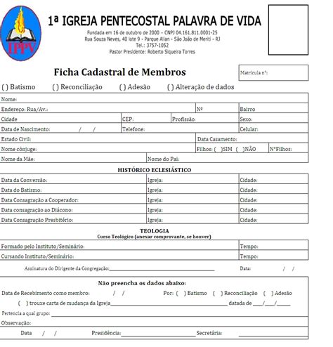 Ficha De Cadastro Igreja Igreja Igreja Evangelica Cadastro Hot Sex