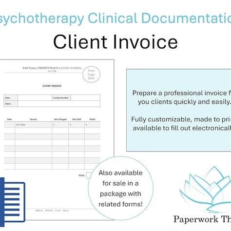 Therapy Invoice Template Etsy