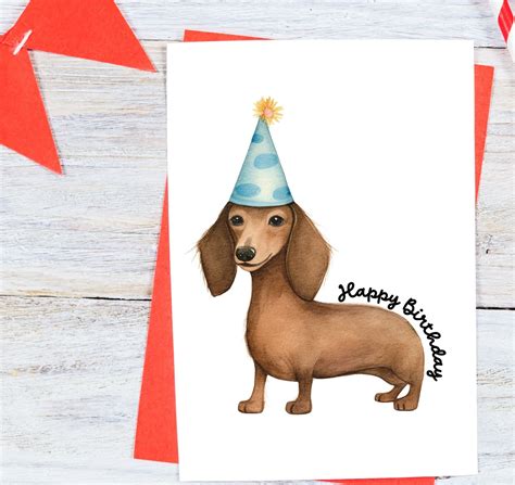 Printable Dachshund Happy Birthday Digital Card Digital Dachshund