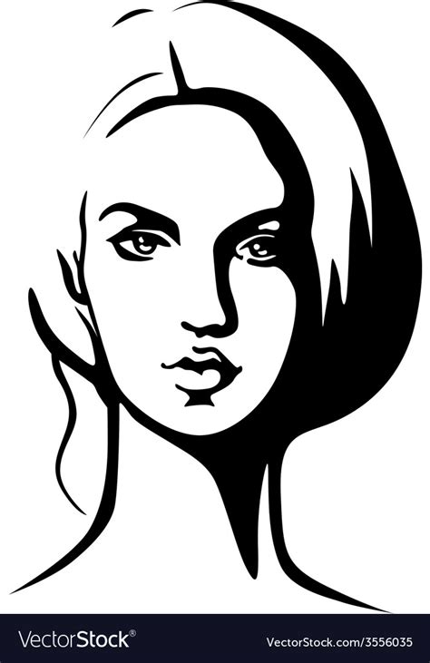 Portrait Of Beautiful Young Woman Black Outline Vector Image