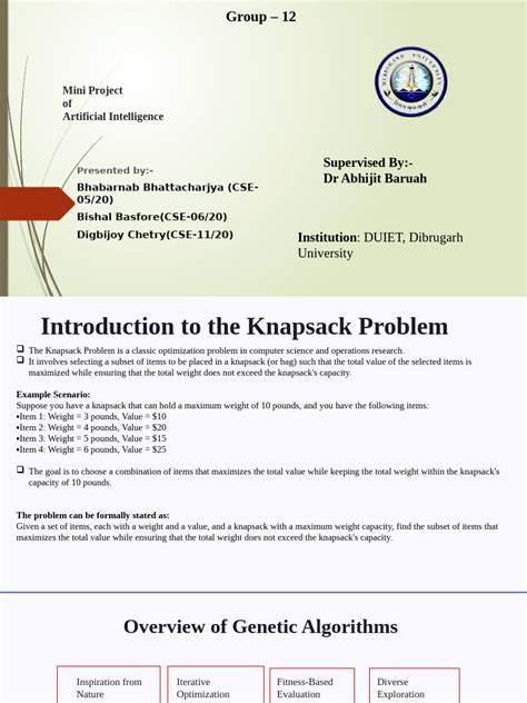 Introduction To The Knapsack Problem 113848 Pdf Genetic Algorithm
