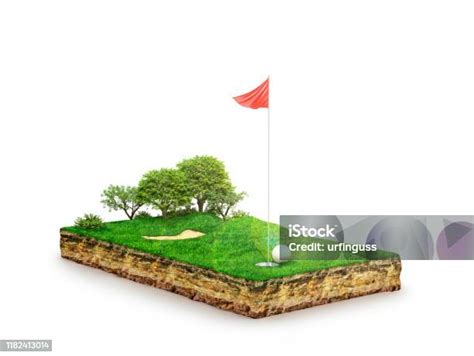 골프 코스 흰색 배경에 격리3d 그림 3차원 형태에 대한 스톡 사진 및 기타 이미지 3차원 형태 골프 풀 벼과 Istock