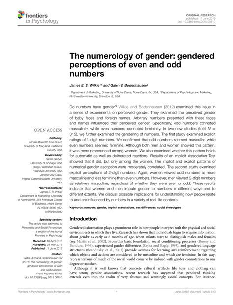 PDF The Numerology Of Gender Gendered Perceptions Of Even And Odd Numbers