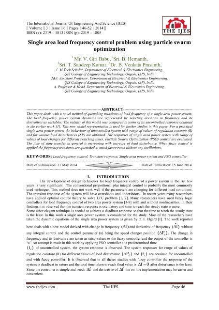 Single Area Load Frequency Control Problem Using Particle Swarm