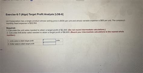 Solved Exercise 6 7 Algo Target Profit Analysis Lo6 6