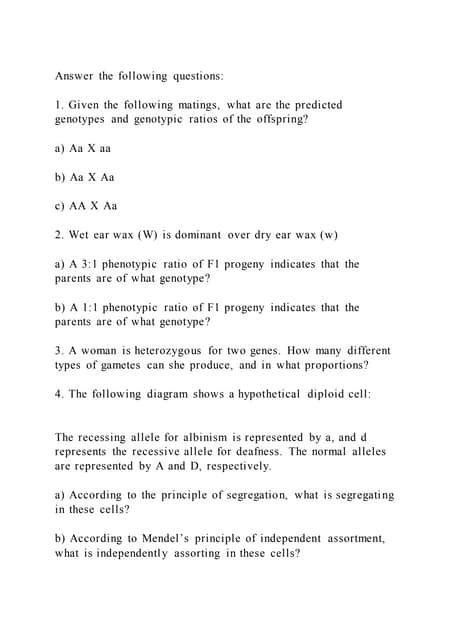 Answer The Following Questions1 Given The Following Matings W Docx