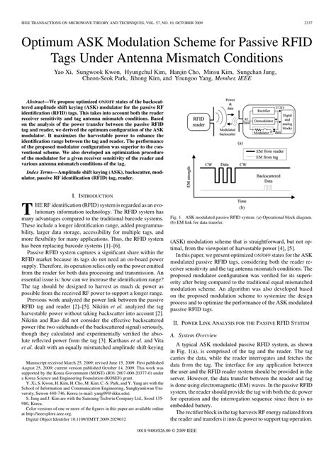 Pdf Optimum Ask Modulation Scheme For Passive Rfid Tags Under Antenna Mismatch Conditions