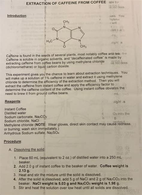 Solved EXTRACTION OF CAFFEINE FROM COFFEE Sde By Chegg Com