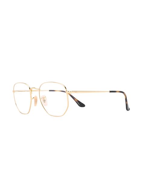 Ray Ban Matte Finish Hexagonal Frame Glasses Gold Farfetch