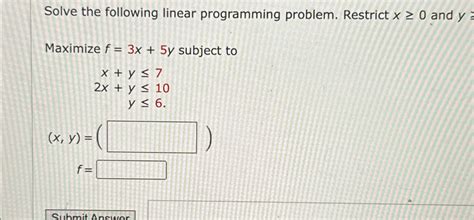 Solved Solve The Following Linear Programming Problem
